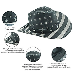 Vamuss Vintage USA American Flag Cowboy Hat w/Western Shape-It Brim (Black-Grey)