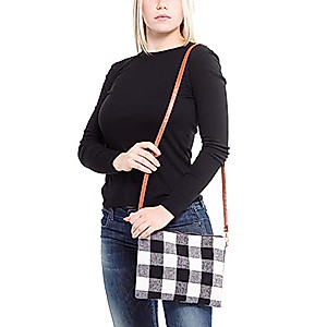 Plush Eco Fur Vegan Faux Leatherette Clutch Flat Pouch Purse - Travel Convertible Bag Shoulder Crossbody Strap Plaid (Convertible Pouch - Flannel Buffalo Plaid Black)