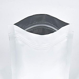 QQ Studio Pack of 100 Matte/Glossy Color Stand-Up Mylar Foil Resealable Zipper Pouches (4.7" x 7.1", Matte White)