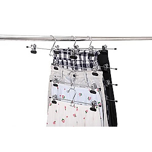 6 Quality Pants Hangers Heavy Duty Add-on Skirt/Slack Metal Hanger, Extra Wide Adjustable Clips, Multi Stackable Add on Hangers, Chrome, Jeans, Bottoms, Set of 6