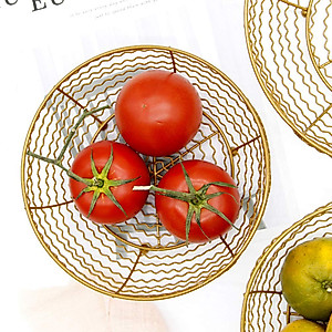 Zerodeko Decorative Storage Baskets Iron Fruit Basket Vegetable Bowl Holder Dish Washing Storage Basket Decorative Bread Snack Stand Tray Organizer for Room Kitchen Cabinet Pantry S Golden