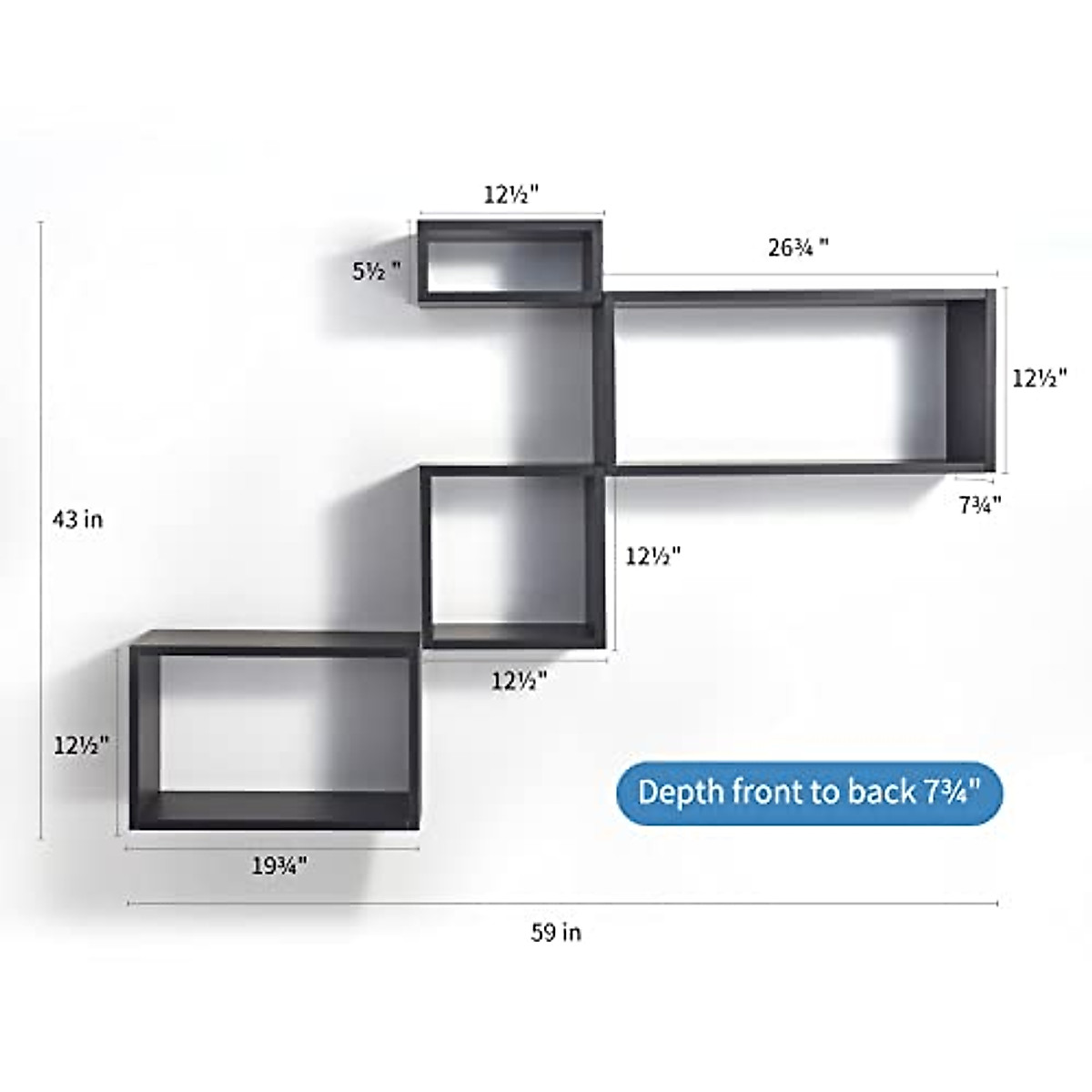 Kaboon Wall Mount Shelf Set of 4, Black Shelves for Space Discovery Home and Commercial Use, Large Size Shelves Set, Black