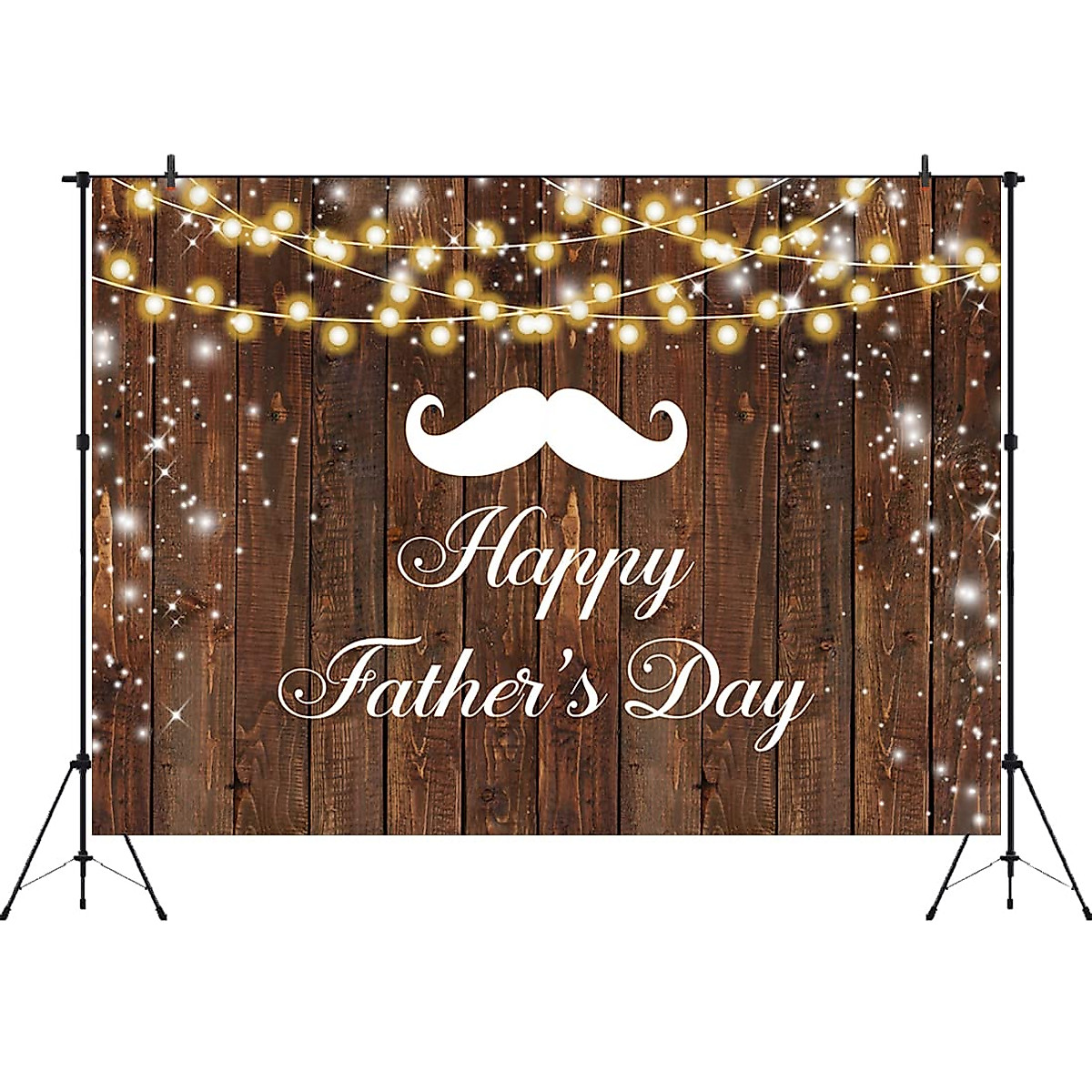 Aperturee 7x5ft Happy Father's Day Backdrop Cute Beards Glitter Goden and White Lights Rustic Wood Photography Background Thanks Daddy Backgrounds Party Decoration Prom Studio Pictures Shoot Props
