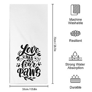 DEVONWIDE Love Has Four Paws Kitchen Towels 14" x 29", Funny Pet Quote Sayings Dish Towels Absorbent Drying Cloth Decorative White Hand Towel Gift for Dog Cat Pet Lovers Dinning Home Bathroom Decor