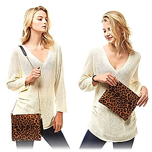 Me Plus Women Fashion Leopard Print Handbag Shoulder Crossbody Bag Clutch Pouch Detachable Gold Chain Strap (Animal Print - Brown)