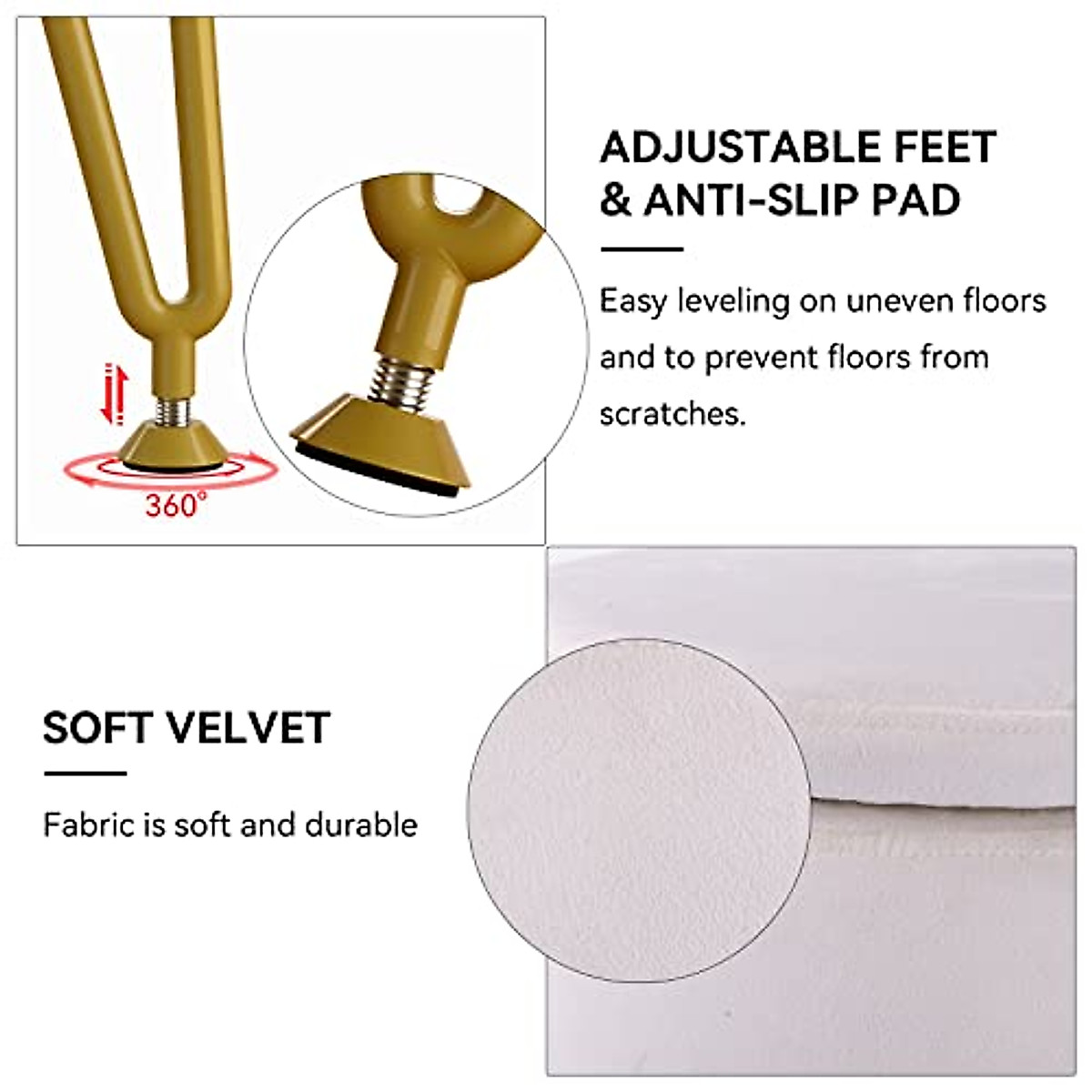 RunLexi Storage Ottoman, Round Footrest Stool Ottoman with Removable Cover & Adjustable Legs, Dutch Velvet Vanity Stool, Soft Padded Seat, Modern Decorative Accent Stool for Makeup, Bedroom, White