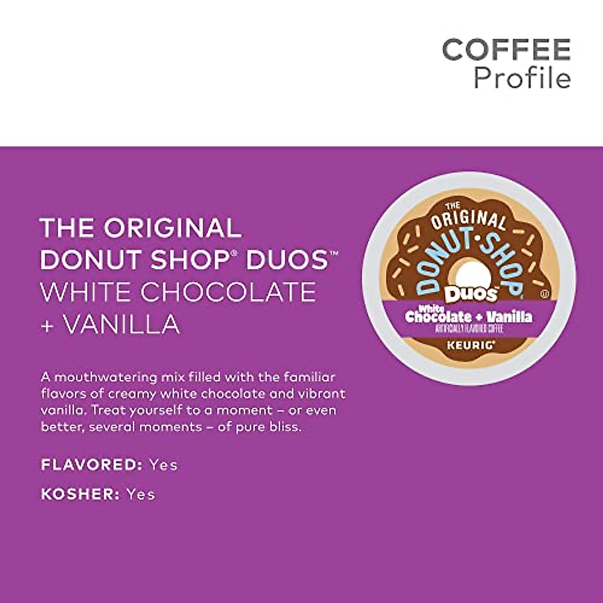 The Original Donut Shop Duos White Chocolate + Vanilla, Keurig Single Serve K-Cup pods, 12 Count