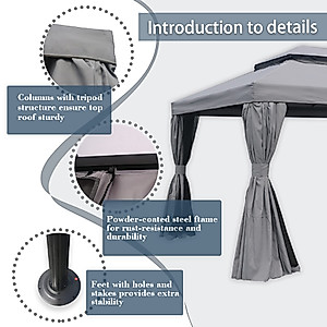 COZYVIDA10' x 13' Patio Gazebo, Aluminum Frame Double Roof Outdoor Gazebo Canopy Shelter with Netting & Curtains, for Garden, Lawn, Backyard and Deck, gray