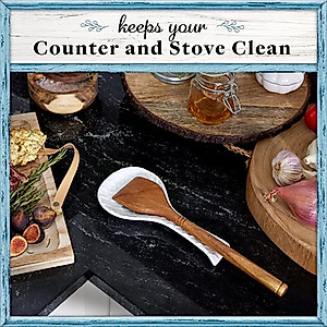 Home Acre Designs Spoon Rest For Kitchen Counter & Stove Top - White Ceramic Spoon Holder for Cooking & Counter Protection - Essential Kitchen Gadgets - White Embossed