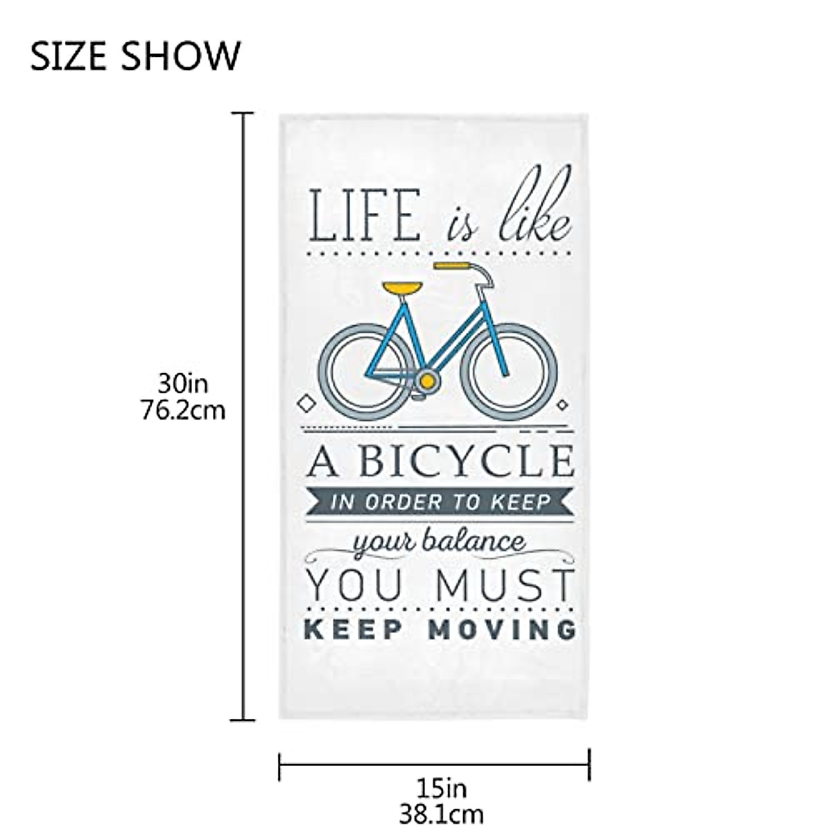 Bolaz Bath Towels Hand Towels for Bathroom Washcloths Face Cloths Cotton Inspirational Quote Bicycle Decorative Absorbent Soft 30x15in