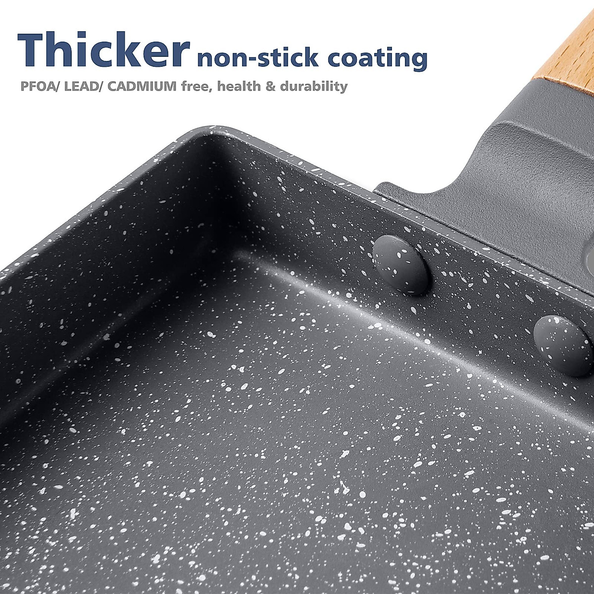 Tamagoyaki Pan Square Japanese Omelette Pan,Non-stick Egg Roll Pan,Rectangle Frying Pan Wood Handle,with Silicone Brush & Solid Wood Spetula,Grey