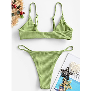 ZAFUL Women's Ribbed O-Ring String Bikini Swimsuit Two Pieces Bathing Suit