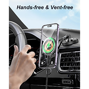 iAXBi Magnetic Car Mount Charger for MagSafe, 15W Wireless Fast Charger Phone Holder for Car with Adhesive, 360° Rotatable Zinc Alloy Handsfree Phone Stand
