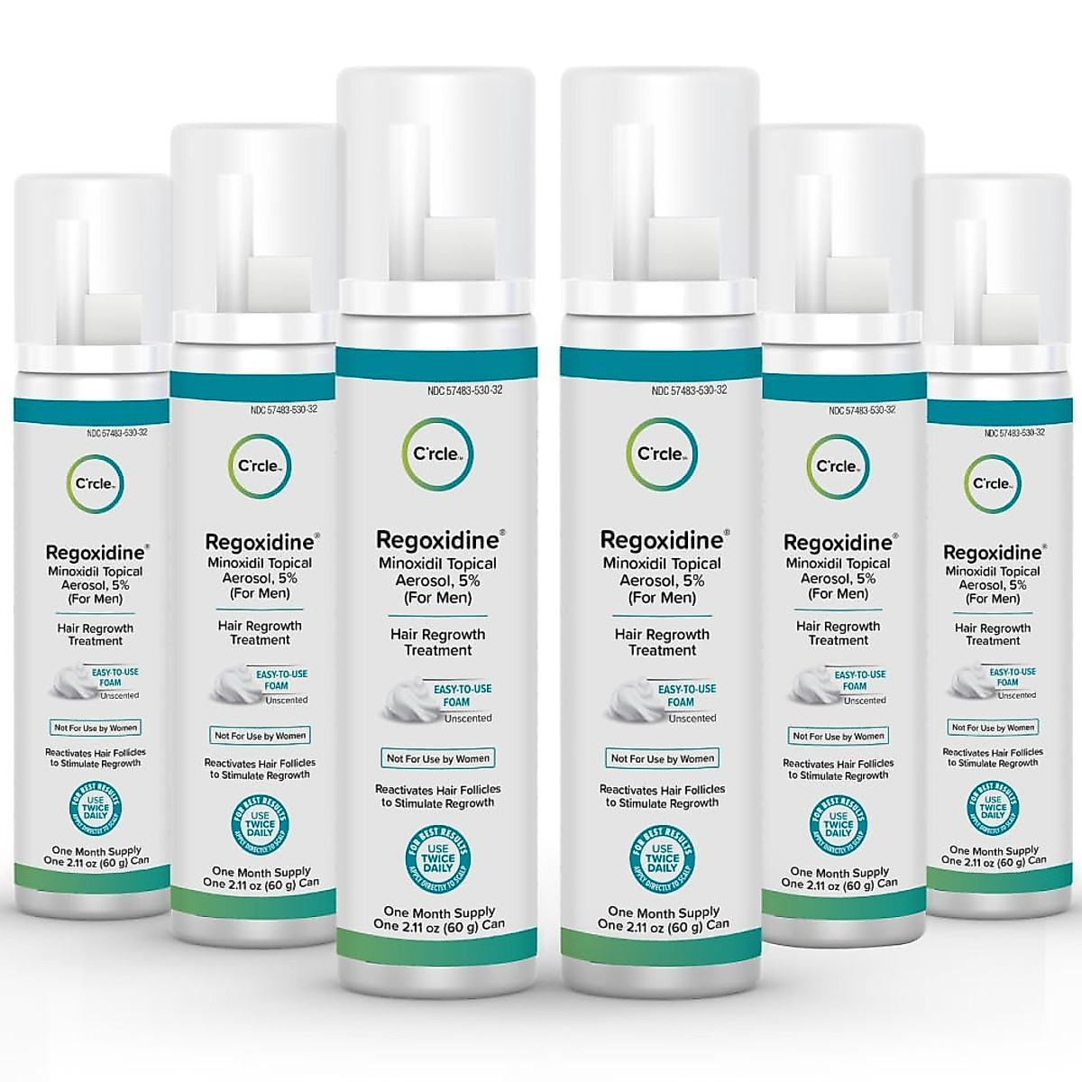 C’rcle Men's Minoxidil 5% Foam - 6 Month Supply - Helps Restore Vertex Hair Loss & Thinning Hair - Extra Strength Supports Hair Regrowth for Men, Unscented Hair Loss Treatments for Men