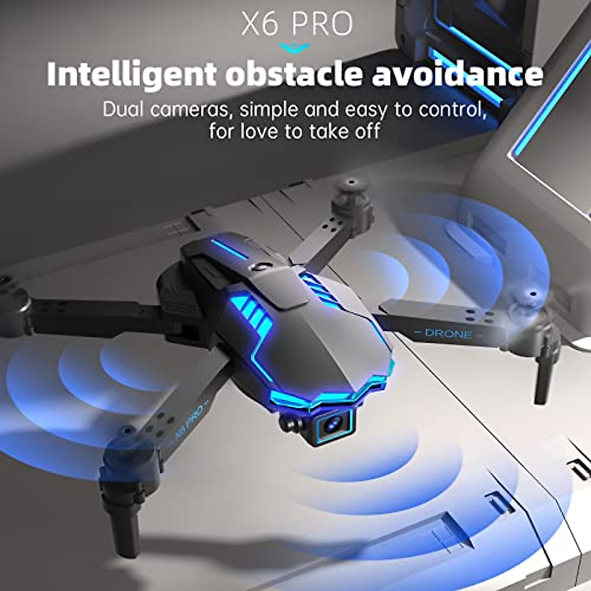RiskOrb Drone with 1080P Dual Camera for Kids Beginners Adults,Optical Flow Positioning & Altitude Hold,Intelligent Obstacle Avoidance,Toys Gifts for Boys Girls ,One Key Start/Landing/Calibrate,360° Flips,X6 Pro FPV WiFi RC Quadcopter, 2 batteries