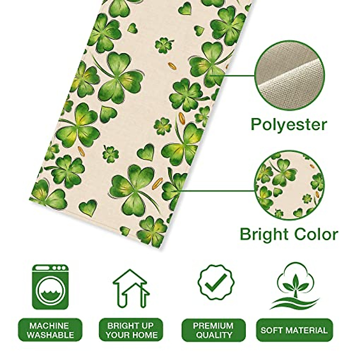 Seliem St. Patrick's Day Shamrock Clover Bushes Table Runner, Gold Coins Green Heart Kitchen Dining Table Decor, Irish Spring Burlap Home Decoration Indoor Outdoor Holiday Party Supply 13 x 72 Inches