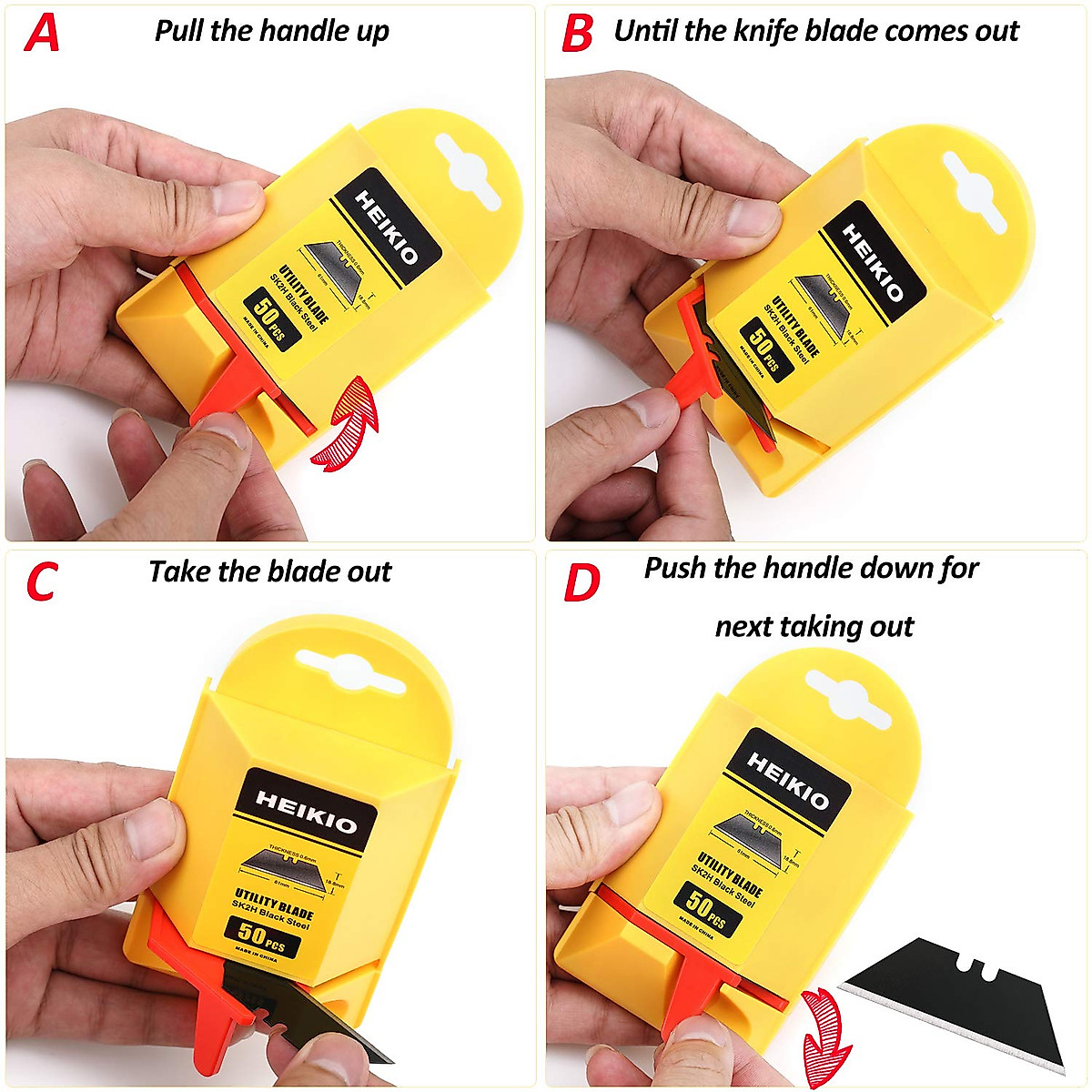 Utility Knife Blades 50-Pack, SK2H Black Carbon Steel, Standard T-Shape Replacement Blades for Most Cutter Knives-61 x 19 mm