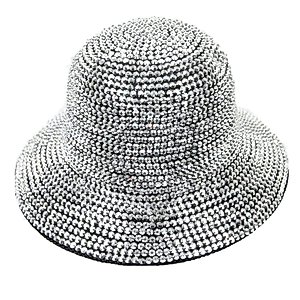 Rhinestone Bucket Hat Bling Bling Large Silver Studded Cap Hip Hop Rainbow Caps Headwear (Silver)