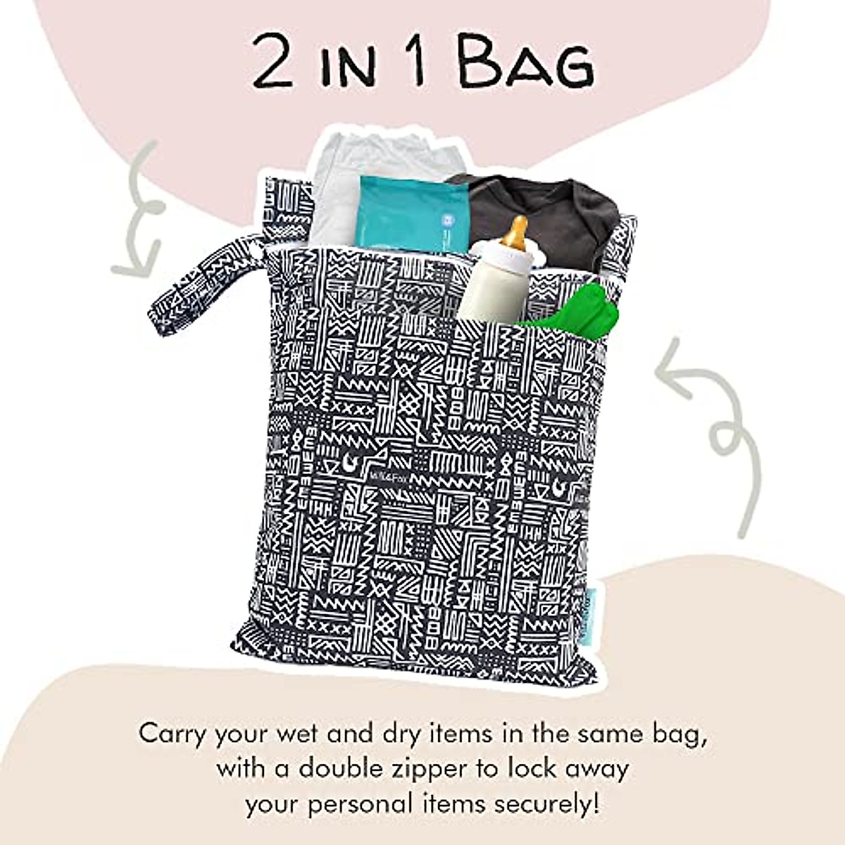 Reusable Swim Diaper and Wet Bag for Babies, Infants & Toddlers - Adjustable Girls Swimming Diaper 0-2 Years and Water Resistant Swim Bag – Zig Zag – 1 Pack by Will & Fox