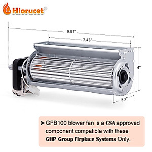 Hiorucet GFB100 Ventless Fireplace Blower Fan Kits for GHP Group Pleasant Hearth, VFF-PH32DR, VFF-PH20D, VFF2-PH20D, VFF-PH26D. Pleasant Hearth GFB100 Vent-Free Fireplace Blower with Thermostat.