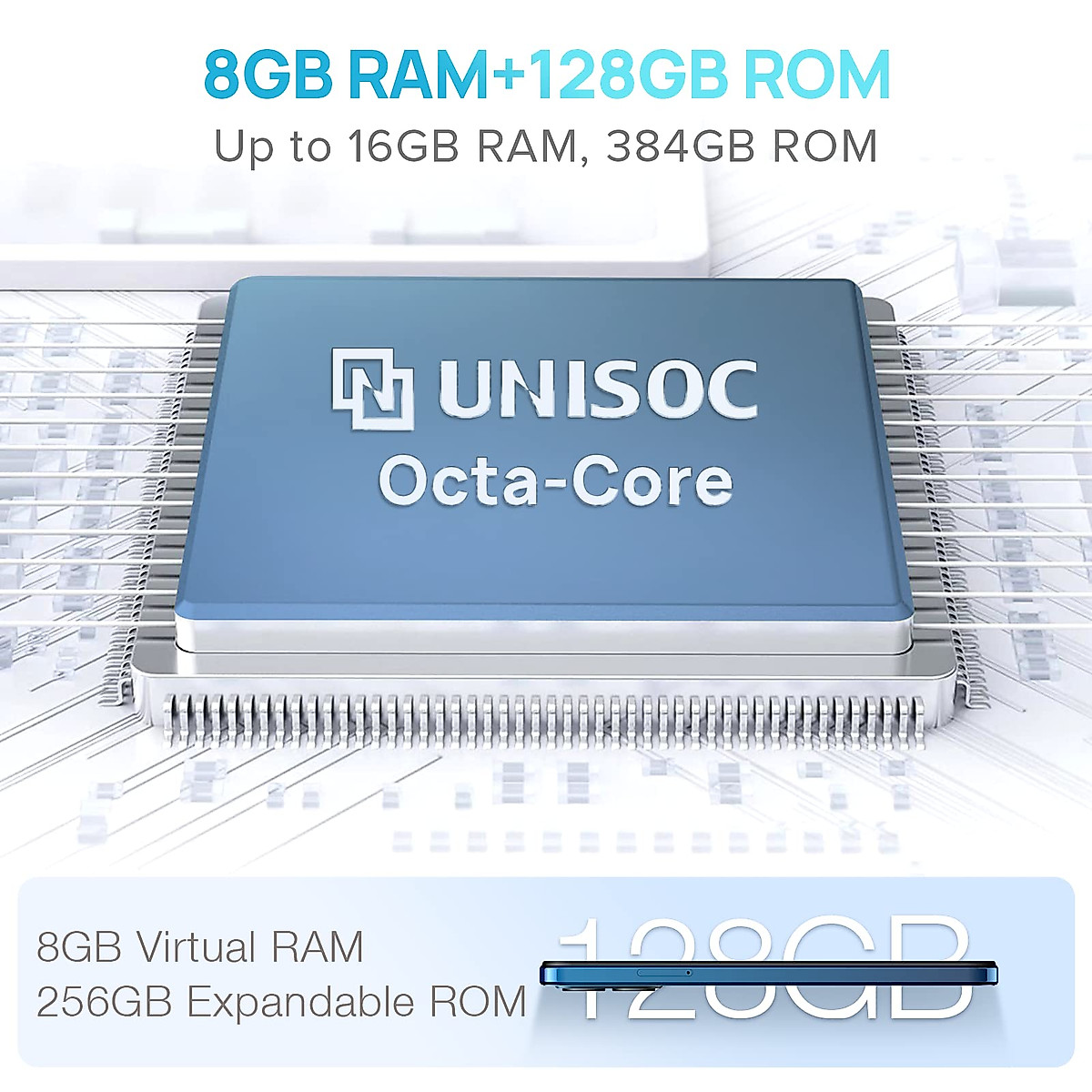 Ulefone Note 16 Pro Unlocked Cell Phones, Up to 16+128GB Smartphone, 50MP+2MP+8MP, Android 13, 6.52” Display, 4400mAh, NFC, Fingerprint/Face Unlocked, 4G Dual SIM Cellphones | Blue