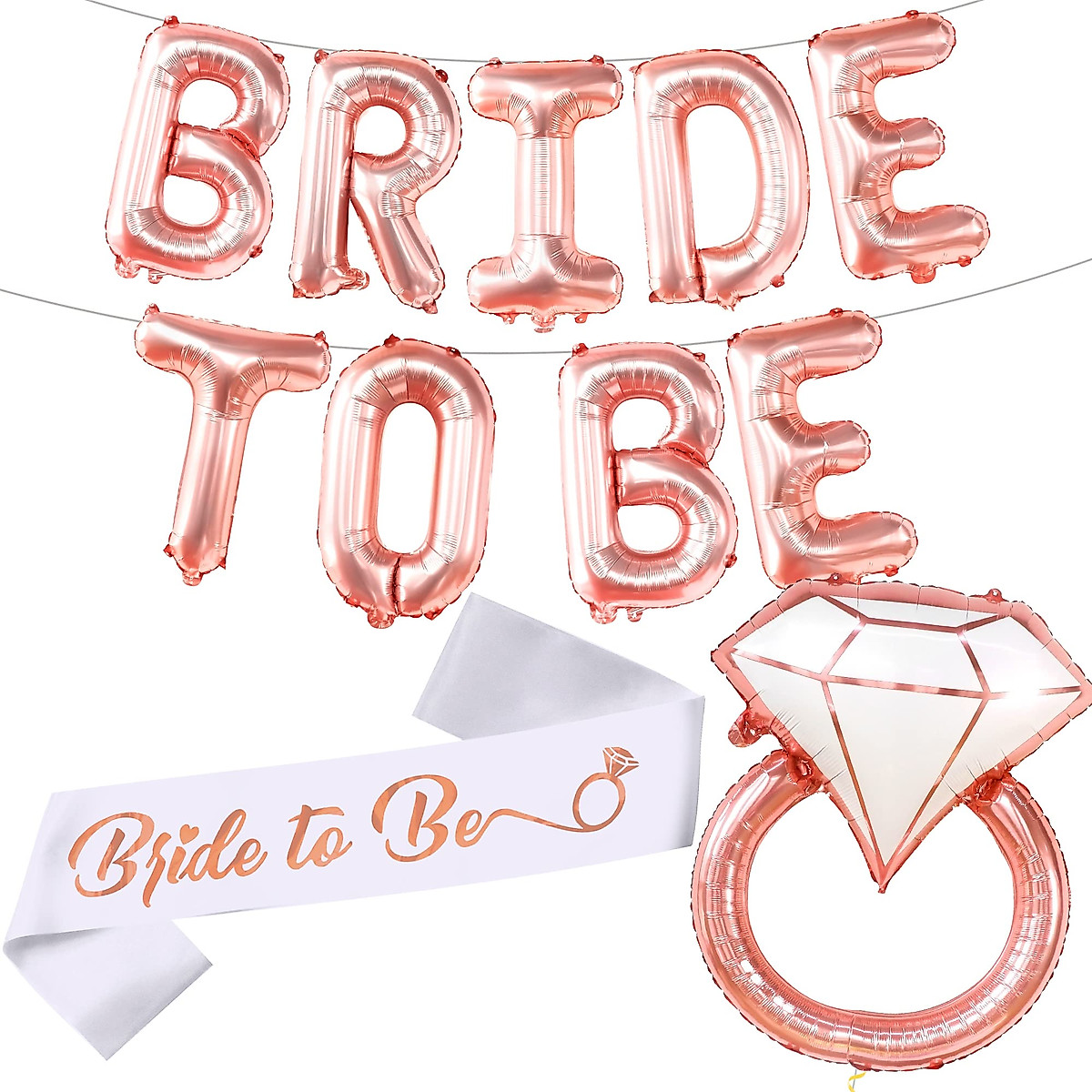 KatchOn, Rose Gold Bride To Be Balloons Set - Pack of 11 | Bride To Be Balloons for Bachelorette Party Decorations | Bride To Be Sign, Bridal Shower Decor | Bride To Be Sash, Bachelorette Party Favors