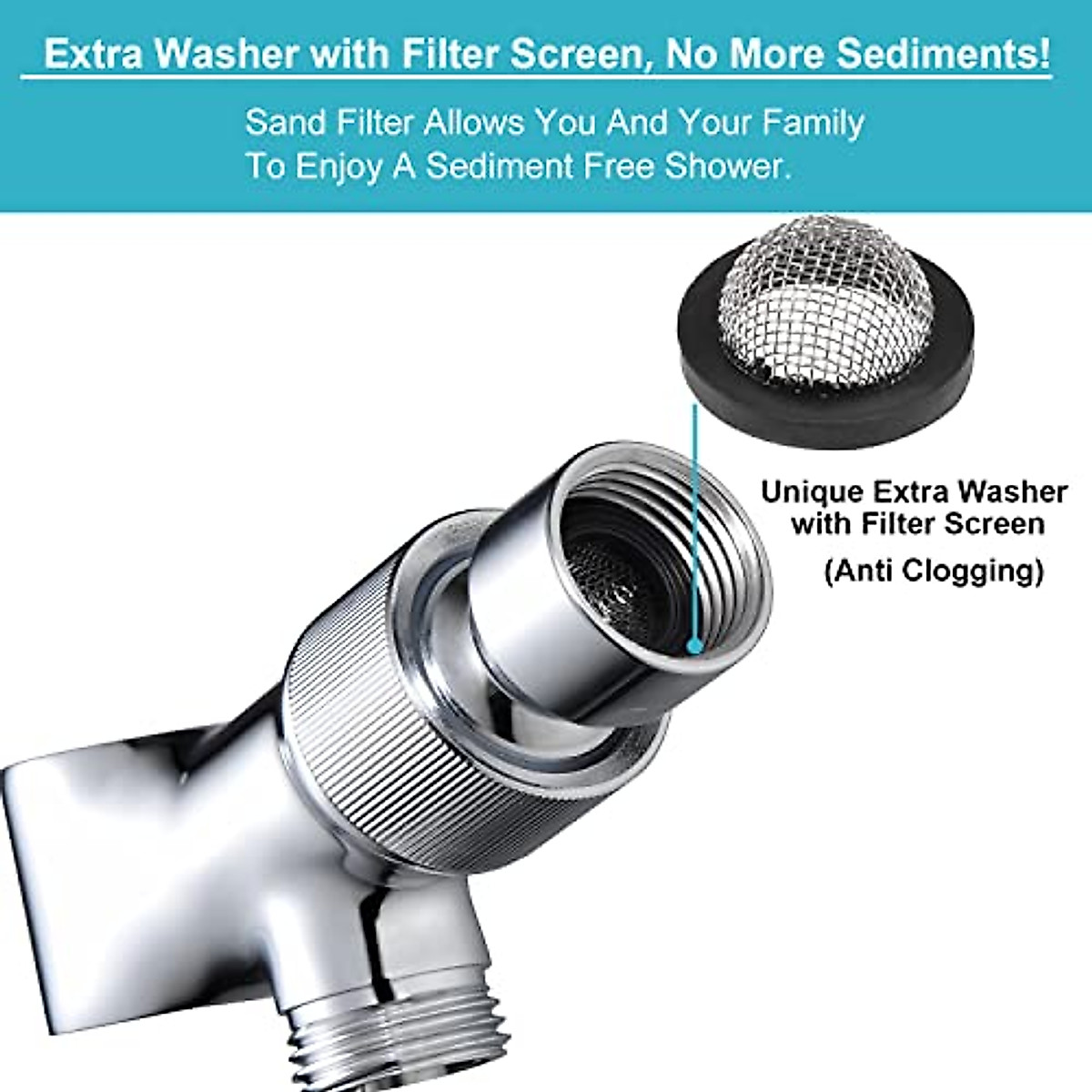 Metal Shower Head Holder for Hand Held Showerhead, Adjustable Shower Arm Mount for Connecting Shower Arm and Shower Hose, Shower Arm Adapter Wand Bracket with Swivel Ball Connector (‎Polish Chrome)