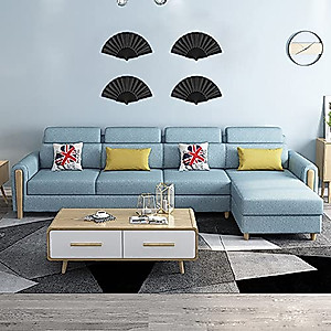 Minelife 4 Pieces Black Handheld Folding Fan, Decoration Fold Hand Fan Nylon Cloth Chinese Fan for Party Favors, Dancing, DIY Decoration