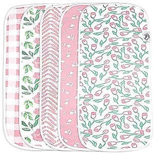 Baby Burp Cloths - 5 Pack Large - Double Layered Top Layer 100% Cotton and Bottom Layer 100% Polyester Fleece Absorbent Burping Cloth Extra Absorbent Baby Burp Cloth Extra Soft for Girls