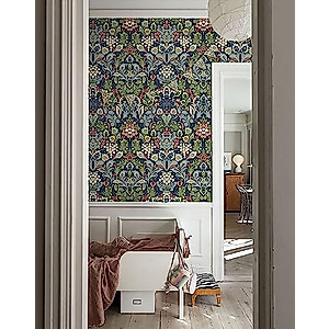 JiffDiff Botanical Wallpaper Peel and Stick Morris Floral Wallpaper Cabinet Contact Paper Stick On Wall Paper Wall Decor (Midnight Blue，Second Batch)