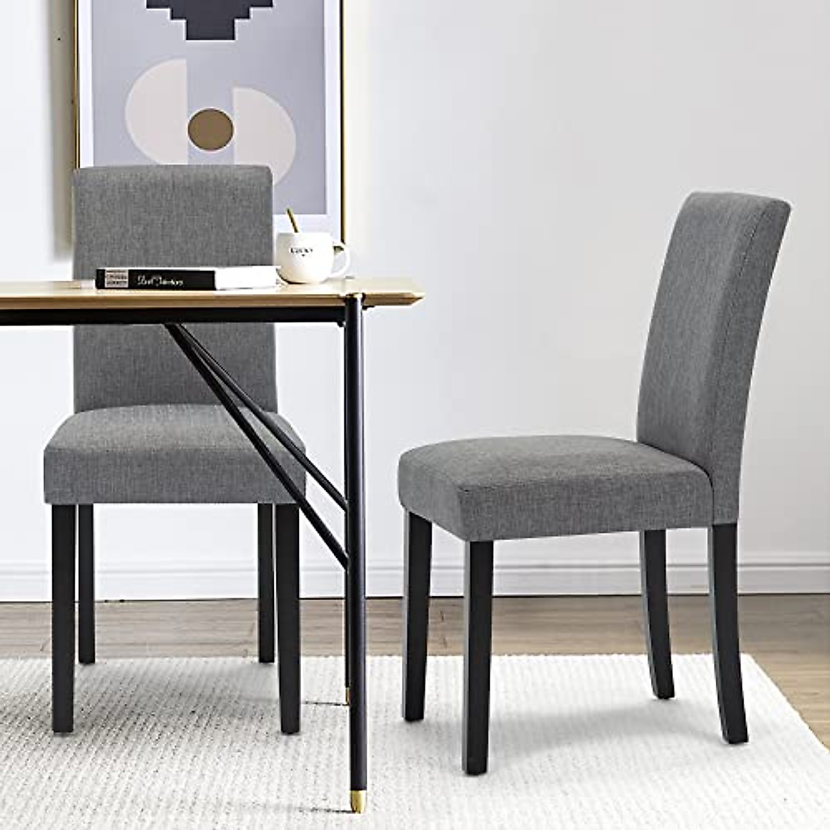 GOTMINSI Upholstered Dining Chairs with Solid Wooden Legs, Modern Stylish Fabric Padded Parsons Chairs Set of 2 (Gray)