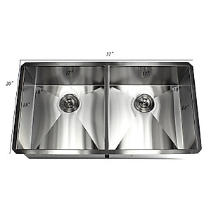 37 Inch Zero Radius Design 16 Gauge Undermount Double 5050 Bowl Stainless Steel Kitchen Sink Premium Package