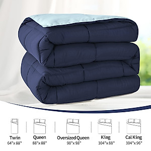 Homelike Moment Lightweight King Comforter - Blue Down Alternative Bedding King Size Comforters, All Season Duvet Insert Quilted Reversible Bed Comforter Soft Cozy King Size Navy/Light Blue
