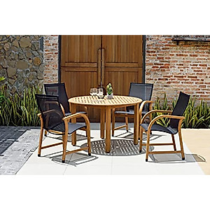 Amazonia Adelaide Eucalyptus Patio Dining Set | Teak Finish | Durable and Ideal for Outdoors, Round 5-Piece