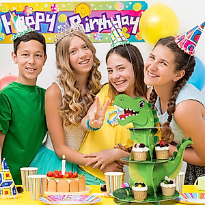 Censen 3 Tier Dinosaur Cupcake Stand Party Decorations Dinosaur Theme Cupcake Holder Decorations Dinosaur Dessert Tower for Kids Dinosaur Jungle Theme Party Birthday Supplies (Lovely)