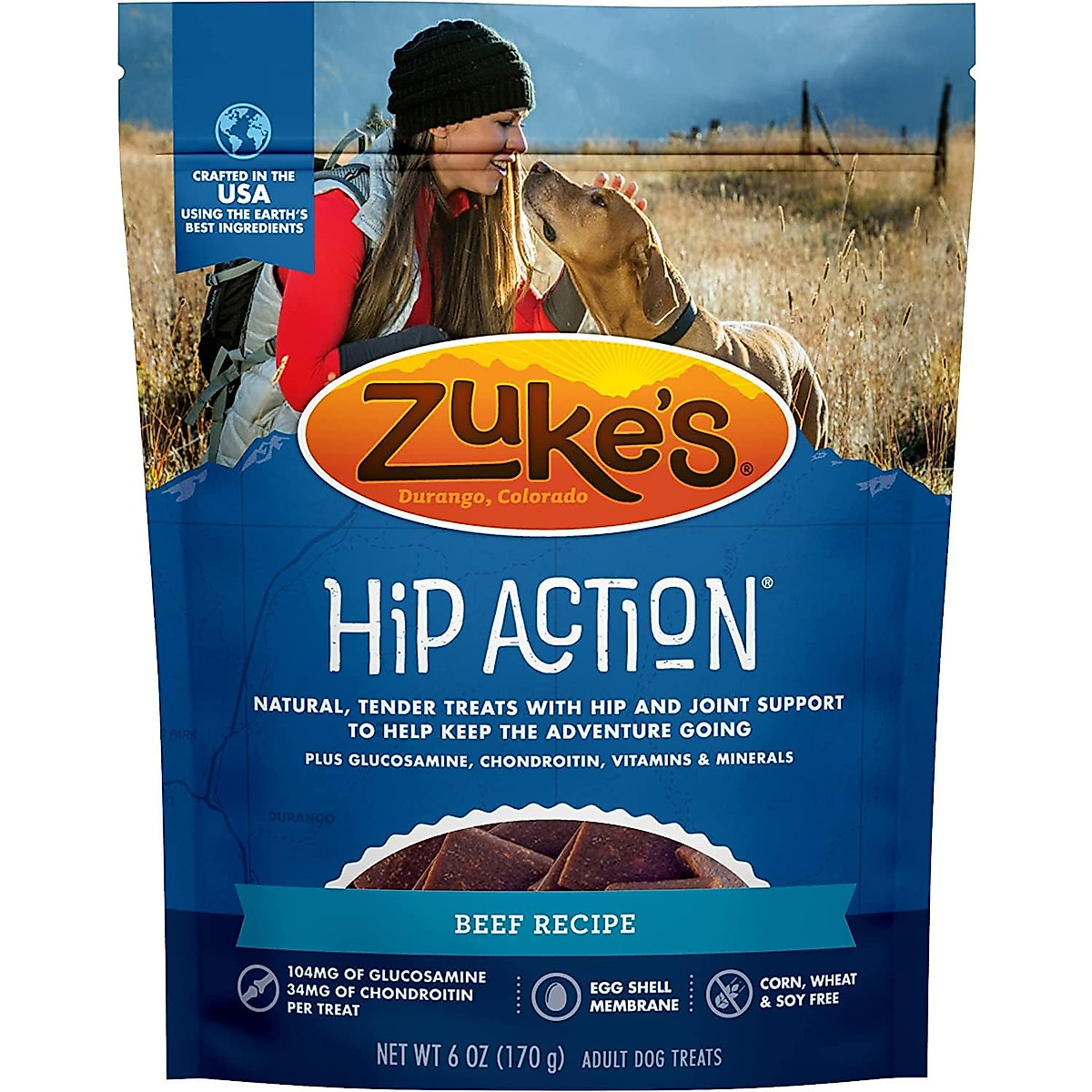Zuke's Hip Action Dog Treats, Beef Recipe, Natural & Tender Dog Treats with Hip & Joint Support, Dog Treats for Adult Dogs 6 Ounce (Pack of 3)