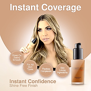 Frankie Rose Cosmetics Matte Perfection Foundation Makeup – Long-Lasting, Hydrating Foundation for Semi-Matte Finish - Foundation Full Coverage for All Skin Types - (Olive) 1.0 US fl oz / 30 ml