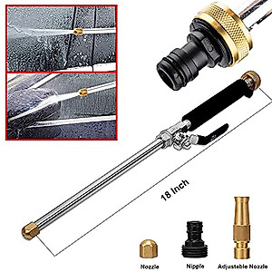 Raddile High Pressure Power Washer Hose Nozzle Hydro Jet Cleaning Tool, Garden Sprayer Wand and Adjustable Nozzle, Gutter Cleaner, Car Pet Window Cleaning Tool (black)