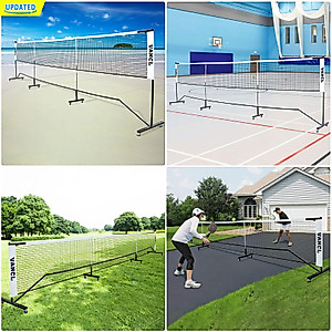 VANCL Badminton Pickleball Net with Wheels Movable, Deluxe Heavy Duty Pickleball Net System 22 Feet Pickleball Net for Driveway, Adjustable Strong Nylon Net Pickleball Net Portable Outdoor