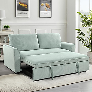 Familymill 78'' Modern Corduroy Fabric Convertible Sleeper Sofa Bed, 3-in-1 Pull Out Couch Bed with Reclining Backrest for Living Room/Apartment/Office (Light Green)