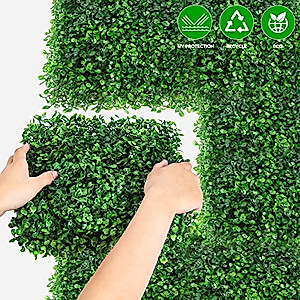 Vevitts 12 Packs 10"x10" Artificial Boxwood Hedges Mat with Cable Ties, Grass Wall Panels UV Privacy Fence Screen Greenery Panel for Indoor & Outdoor Decor