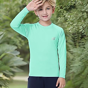 MEETWEE Boys Rash Guard Long Sleeve Girl UPF 50+ Sun Protection Shirt Swim Shirts Youth SPF Quick Dry Shirt Swimwear Sunsuits Light Green Medium