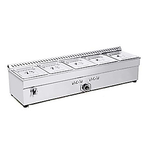 TECHTONGDA Propane Gas Food Soup Warmer Stove Bain Marie Commercial Canteen Buffet Steam Heater 12''x8.7''x6'' Pan 5 Pan