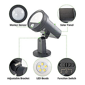 UME Solar Motion Sensor Outdoor Light, 2 Modes Solar Powered Wall Lights, IP65 Waterproof LED Security Lights, Adjustable Wireless Spotlight for Yard, Patio, Garage, Garden, Fence, Porch (Cold White)