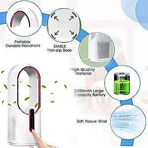 Misby Desk Fan Portable, Bladeless Fan Small Quiet with 3-Speed Options, Touch Control Usb Powered Cooling Table Fan for Home and Office (Rose)