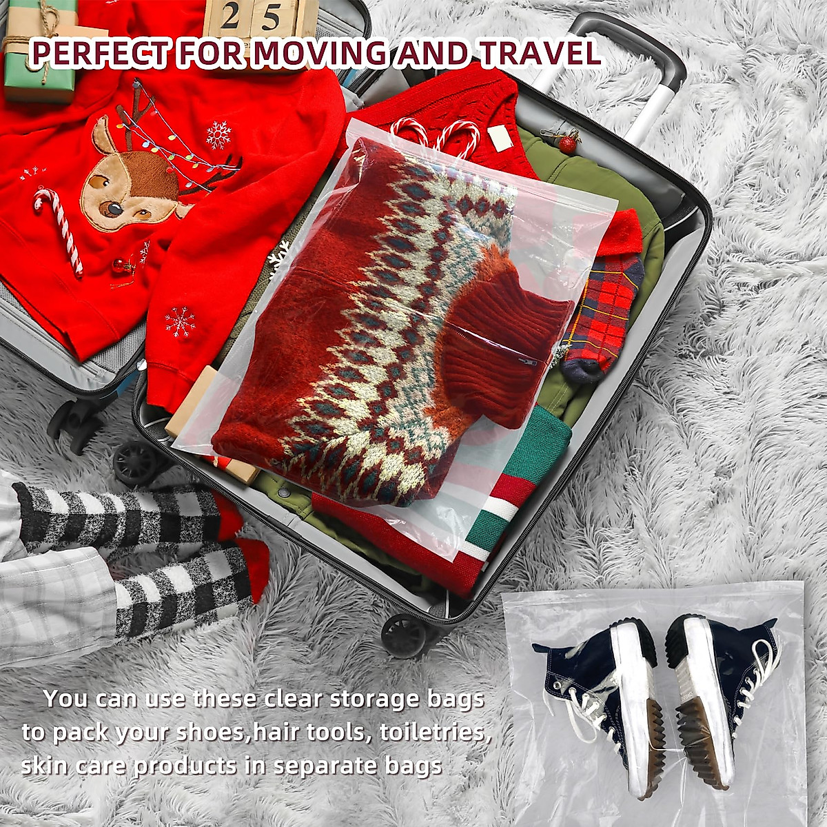 Large 5 Gallon Plastic Zipper Storage Bags, 18x24 Inches Clear Reclosable Storage Bags 12Pieces