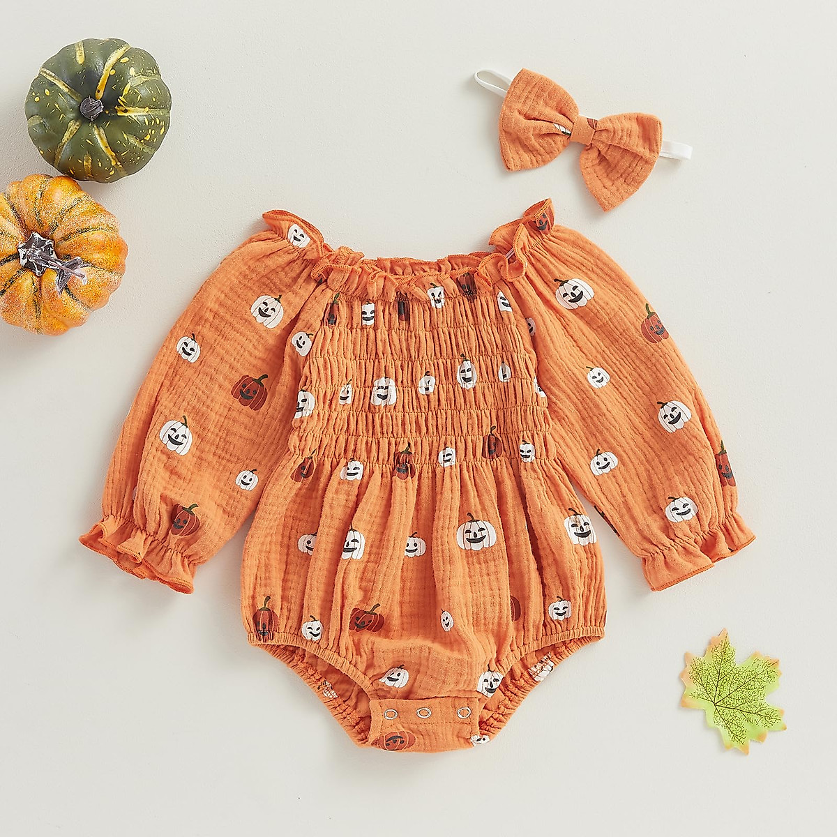 farrubbyine8 Baby Girl Halloween outfit Cute Pumpkin Romper Long Sleeve Bodysuit First Halloween Outfit Newborn Girl Fall Clothes (Orange, 0-6 Months)