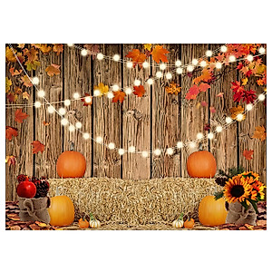 YYNXSY Fall Thanksgiving Photo Backdrop Autumn Retro Board Backdrops Wooden Fence Haystack Pumpkin Photo Background Thanksgiving Party Decorations Studio Photography Props 7X5FT YY-2516