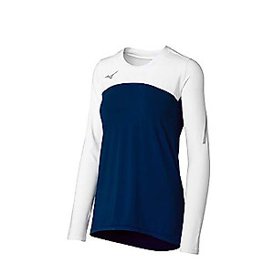 Mizuno Women's Techno VII Long Sleeve Volleyball Jersey, Navy-White, Large