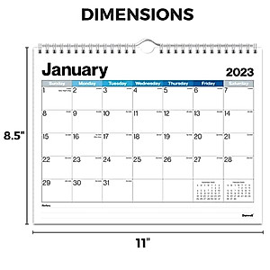 Dunwell Wall Calendar 2023 - (8.5x11, Blue Shades) Office Calendar 2023, Spiral Bound Hanging Calendar for Wall or Desk, Monthly Calendar 8.5 x 11